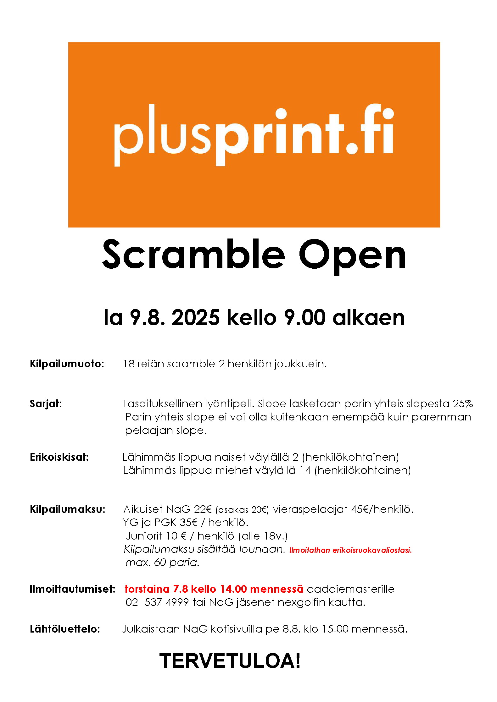 Plusprint Scramble Open - Nakkila Golf